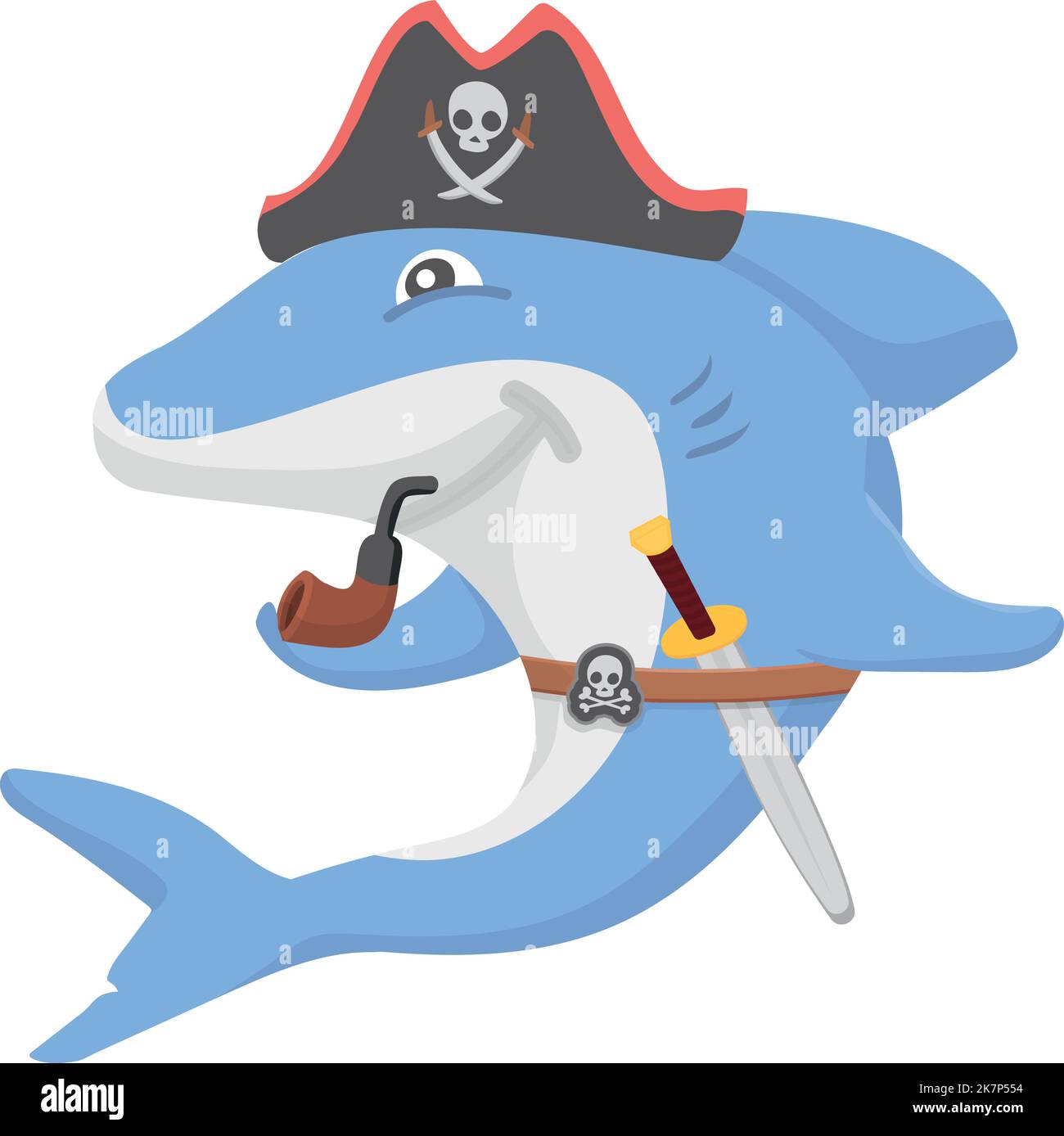 Shark in pirate hat. Happy cartoon animal icon Stock Vector Image & Art ...