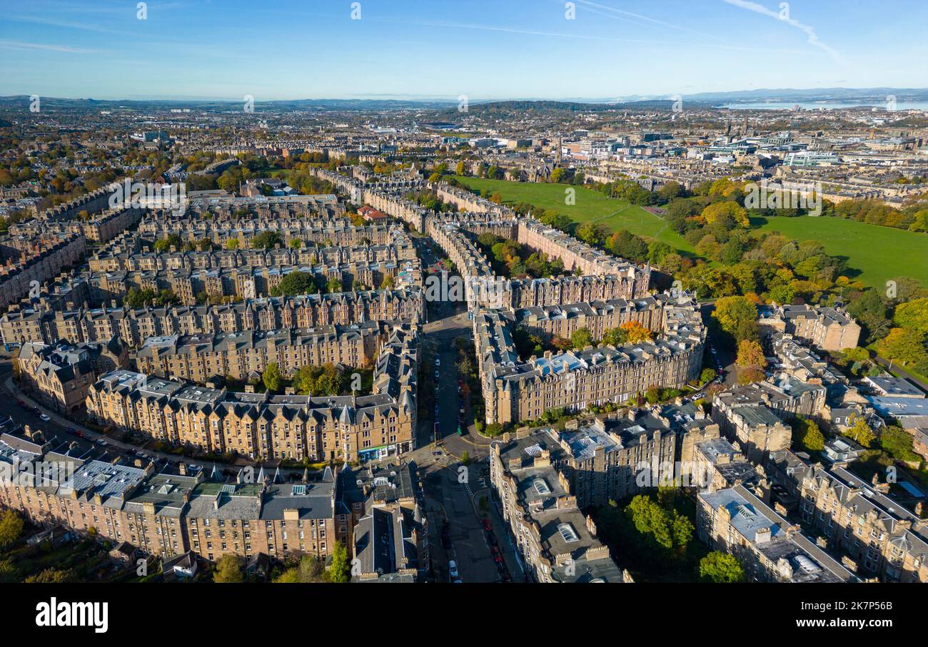 Aerial view of tenement houses in upmarket residential district of ...