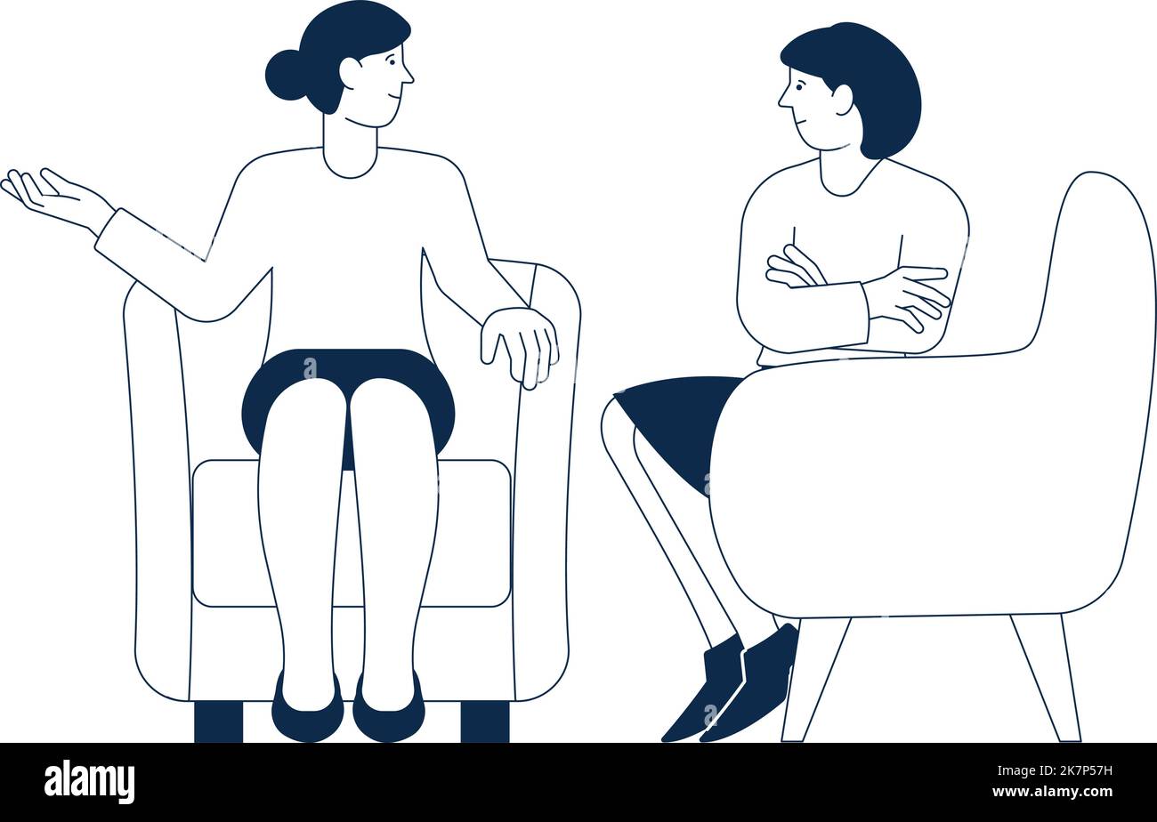Women sit on chairs and talking. Friends meeting icon Stock Vector ...