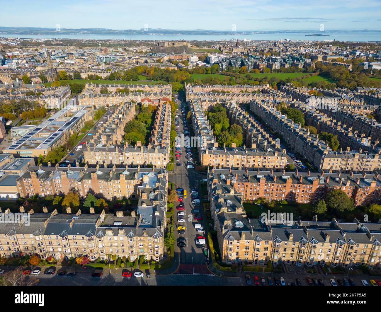 Aerial view of tenement houses in upmarket residential district of ...