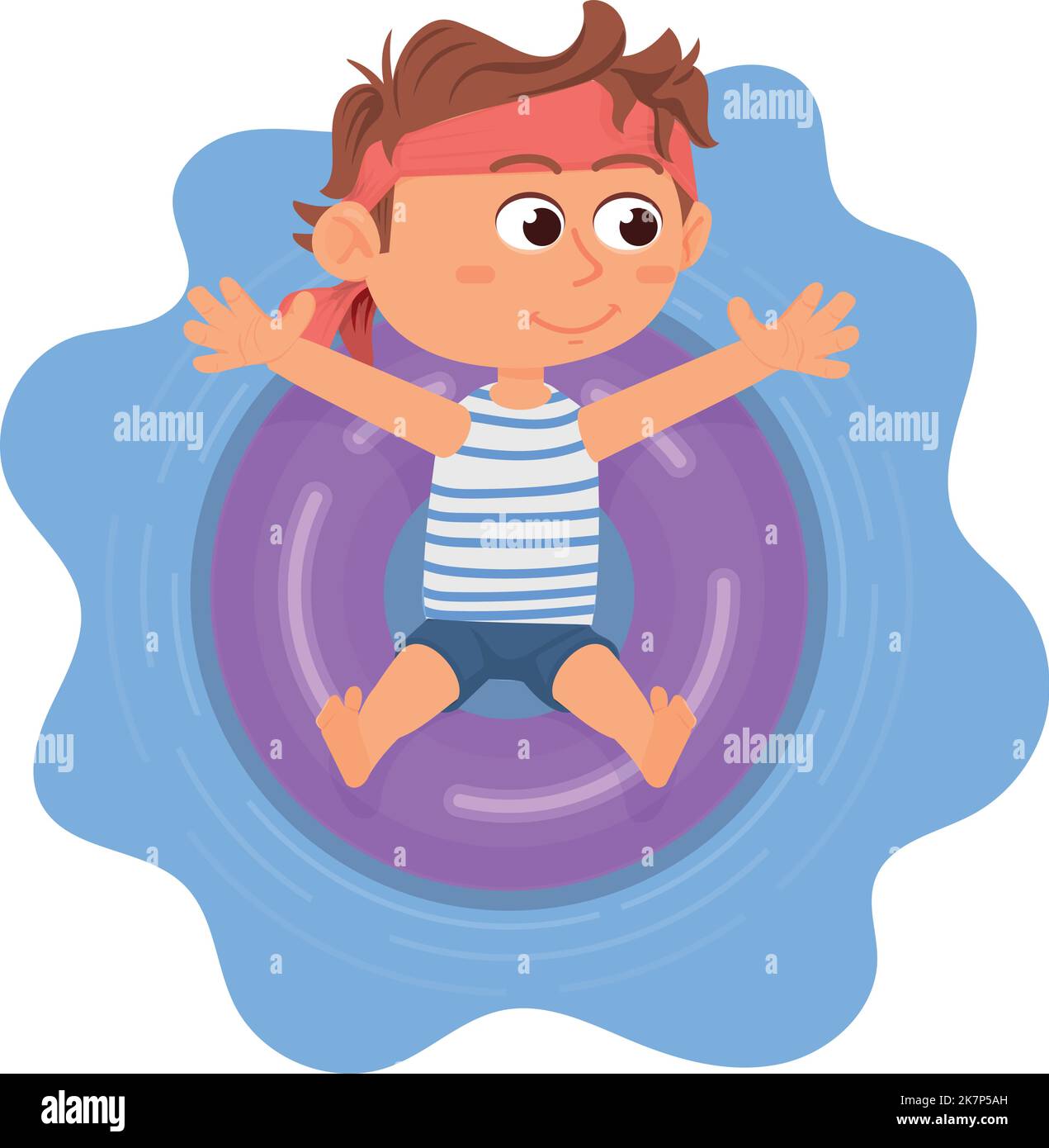 Kid laying on swimming ring. Cartoon happy boy top view Stock Vector ...