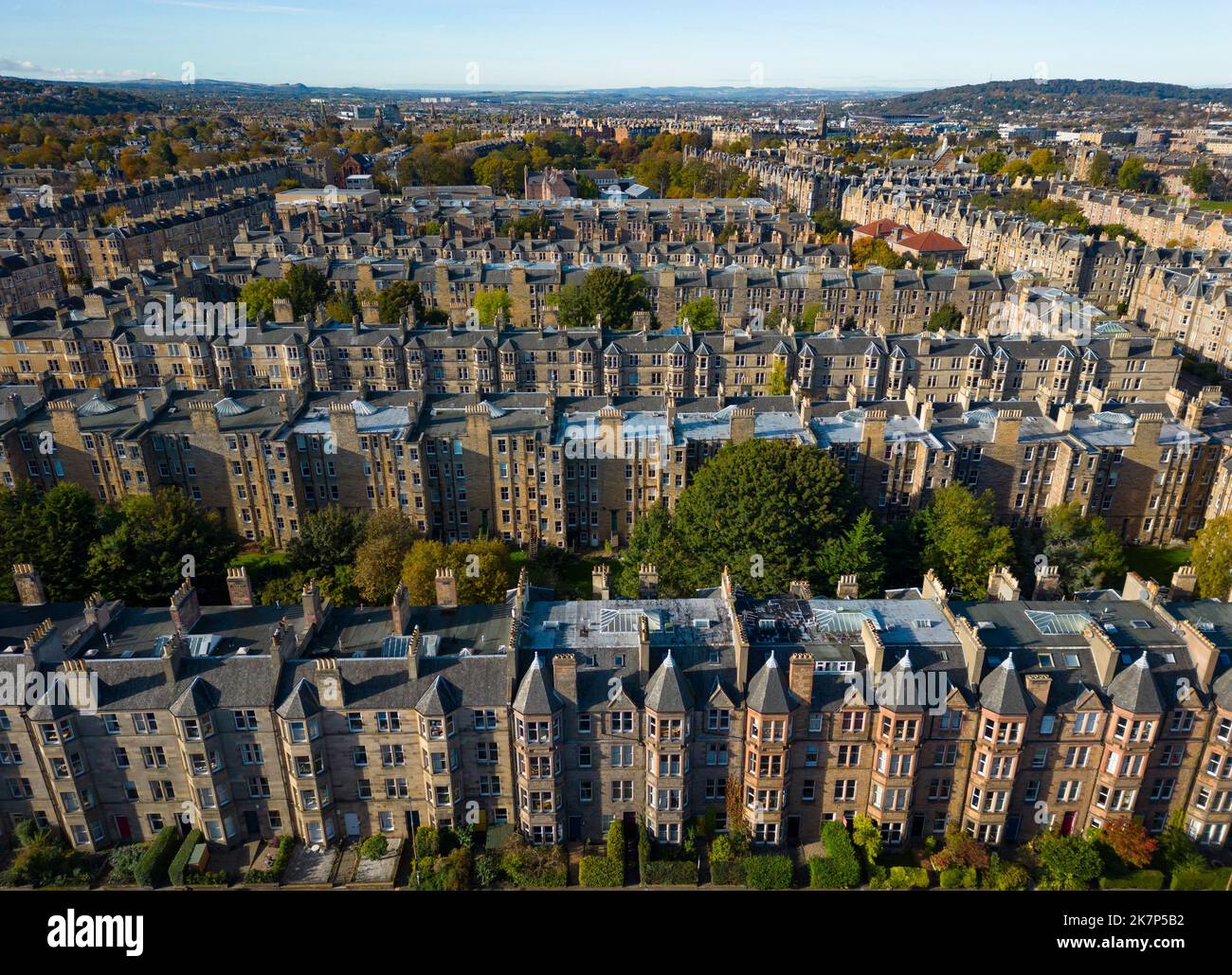 Aerial view of tenement houses in upmarket residential district of ...