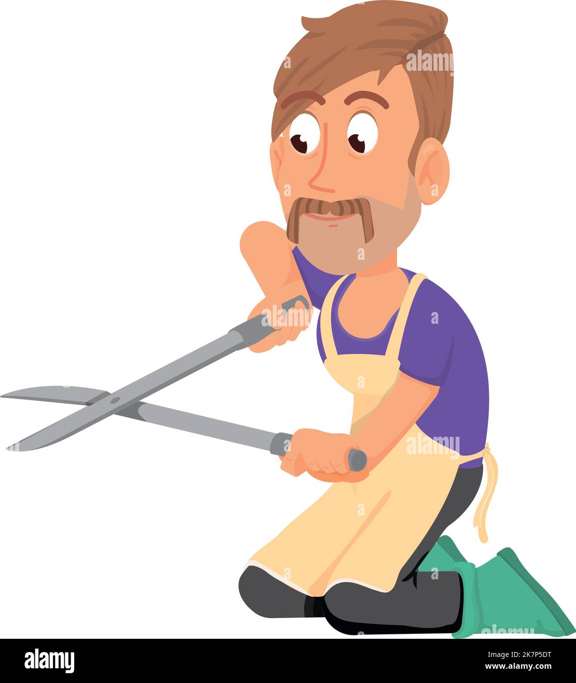 Man cutting with gardener scissors. Cartoon farmer character Stock ...