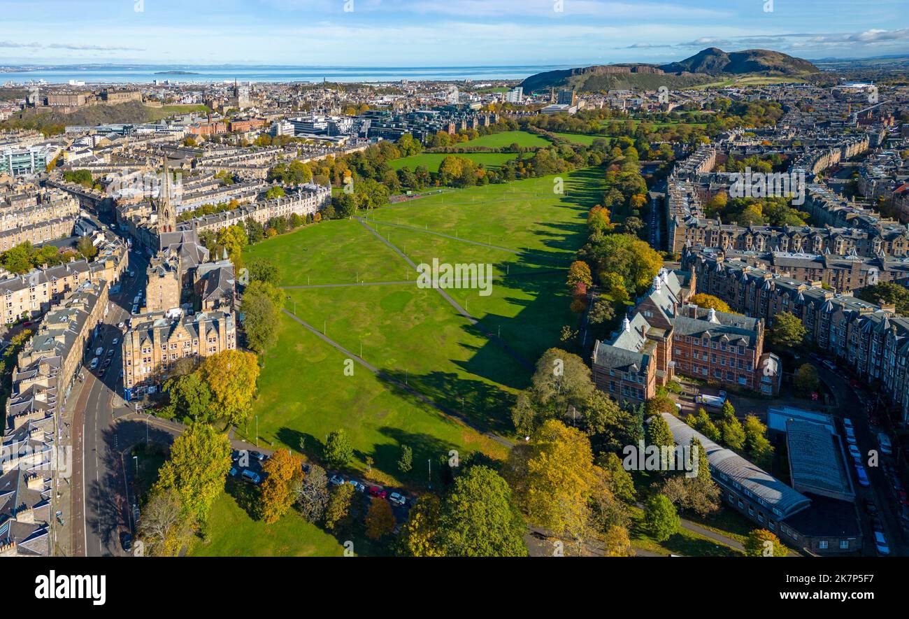 Aerial view of The Meadows and Bruntsfield Links in Edinburgh, Scotland ...