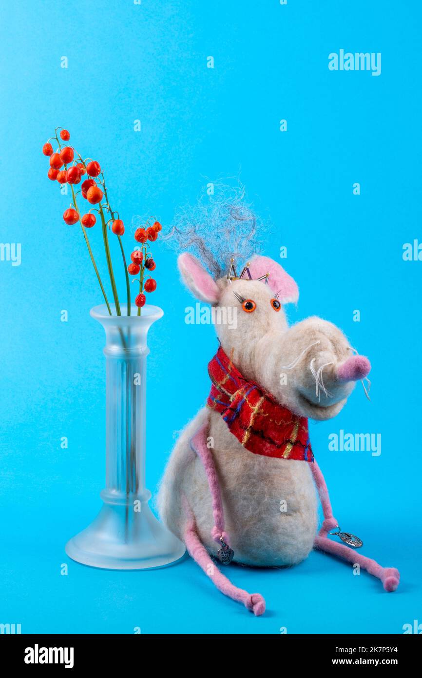Rat - soft toy made of felted wool on a white background Stock Photo ...