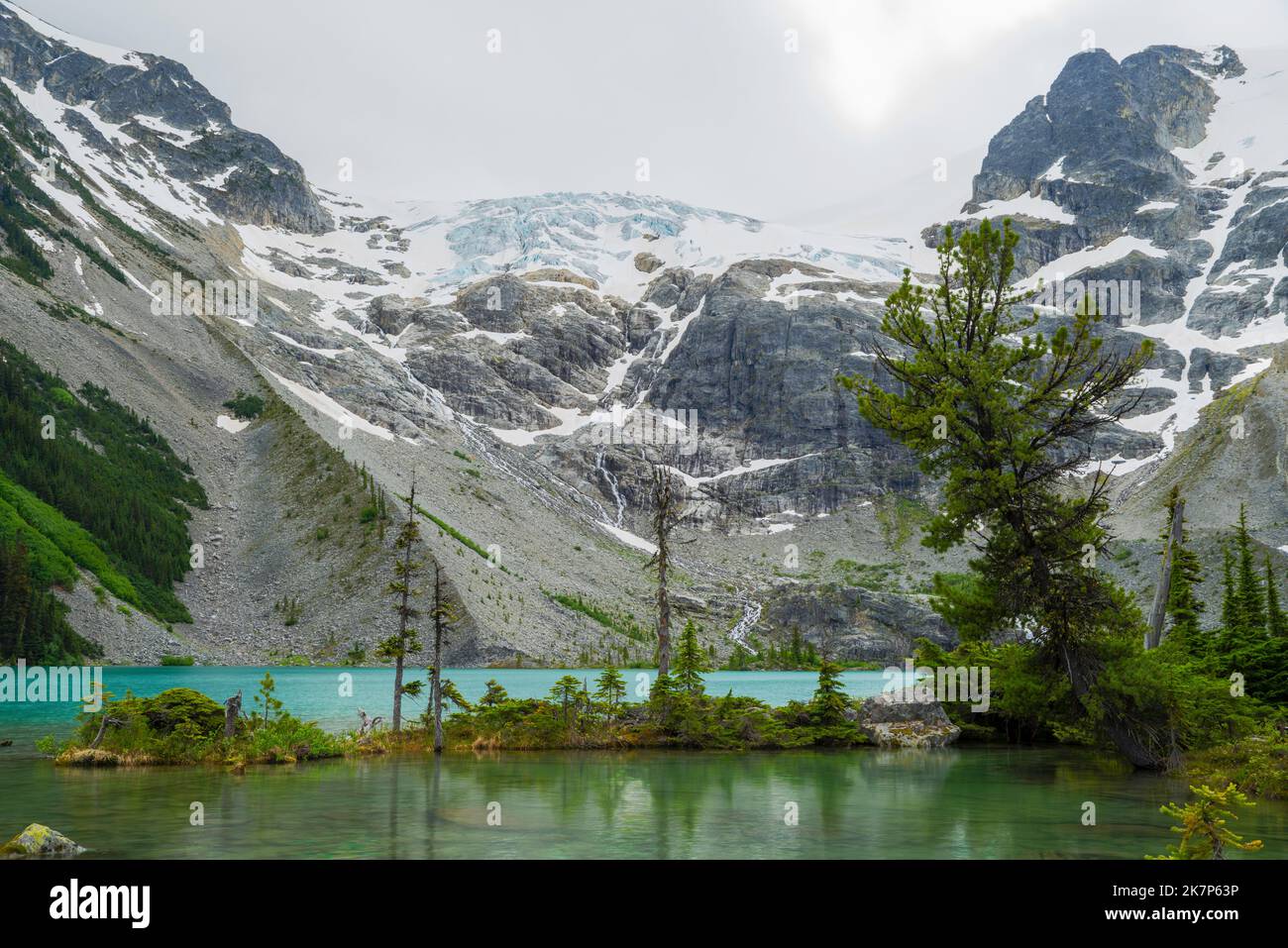 Photograph of Upper Joffre Lake and Matier Glacier on an overcast ...