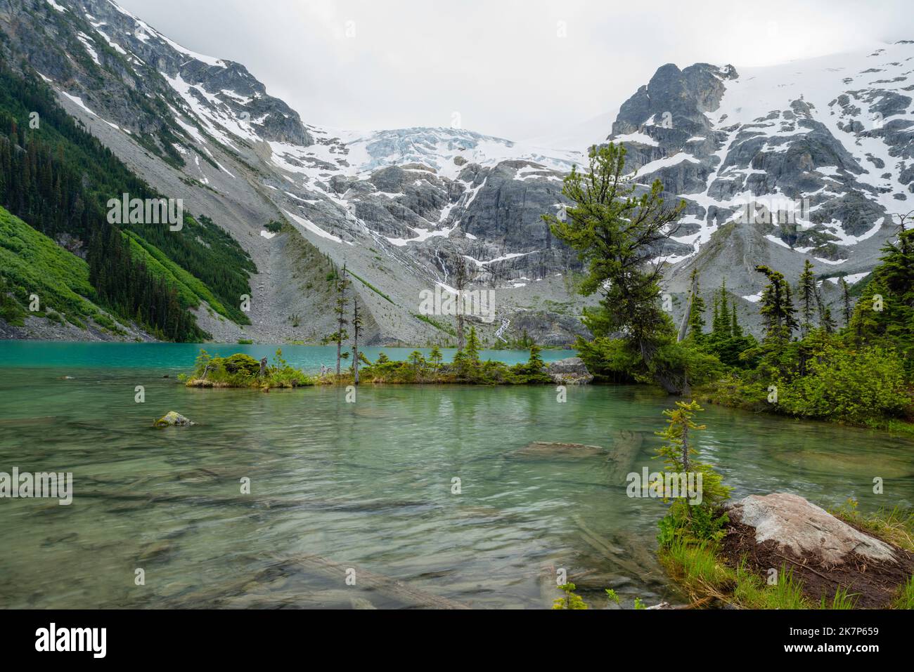 Photograph of Upper Joffre Lake and Matier Glacier on an overcast ...