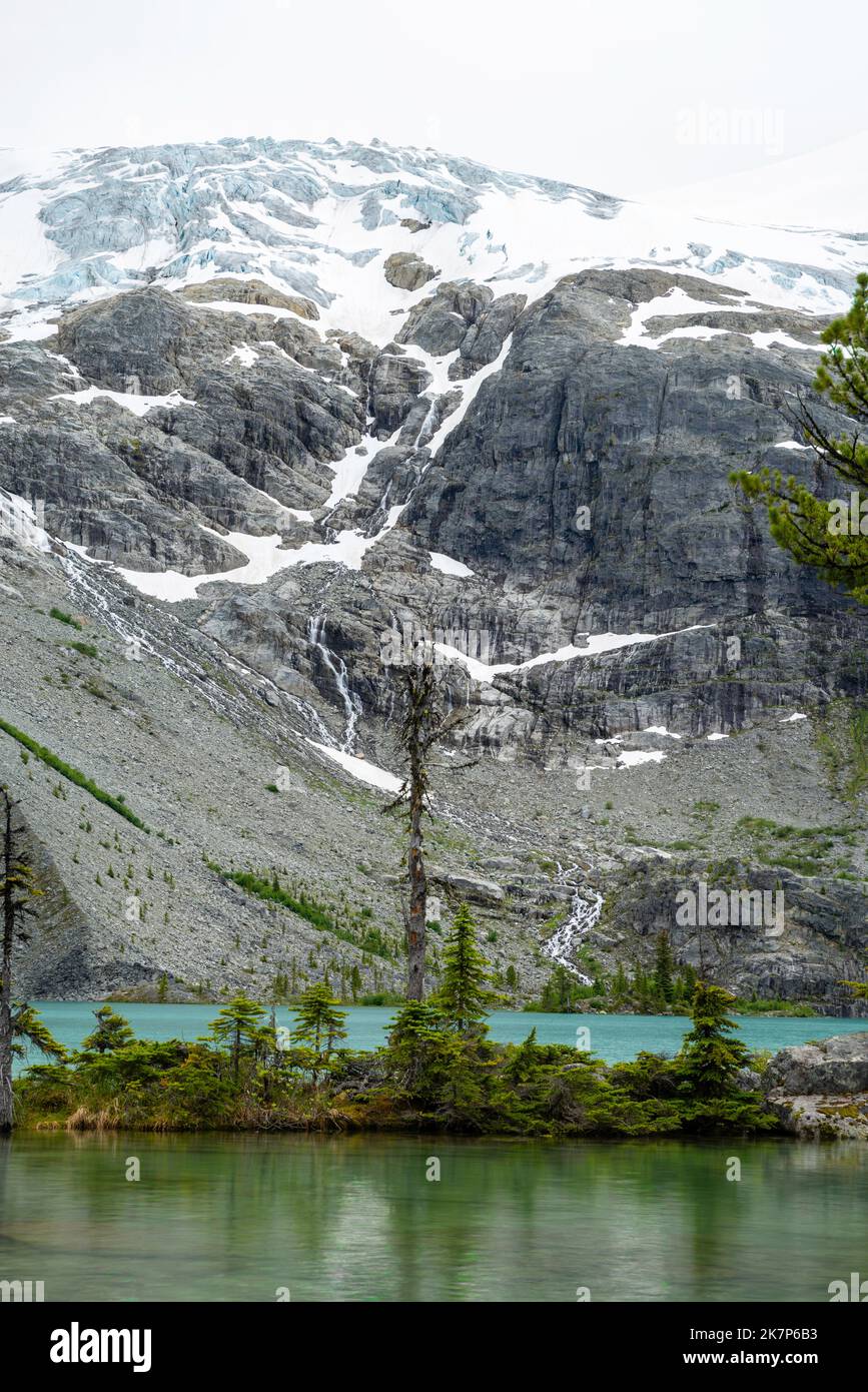 Photograph of Upper Joffre Lake and Matier Glacier on an overcast ...
