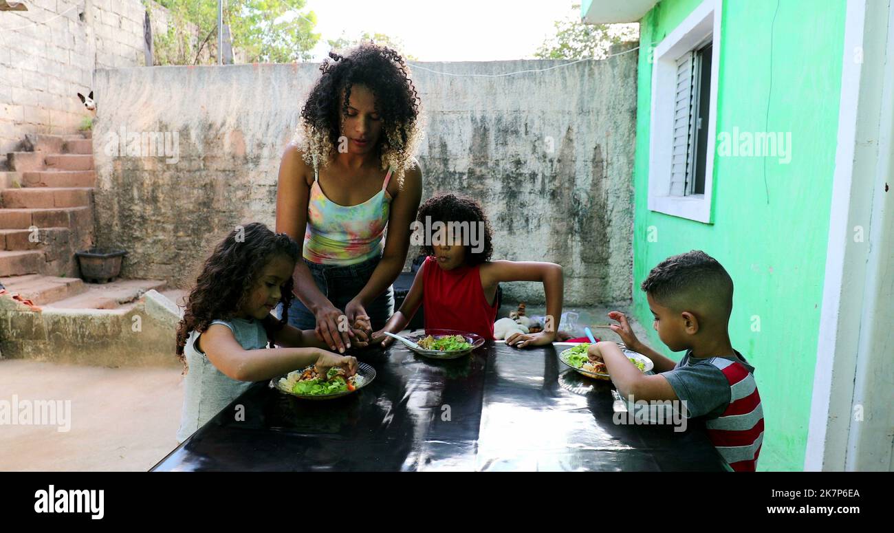 Hispanic kids eating lunch, Brazilian south american children eat meal ...