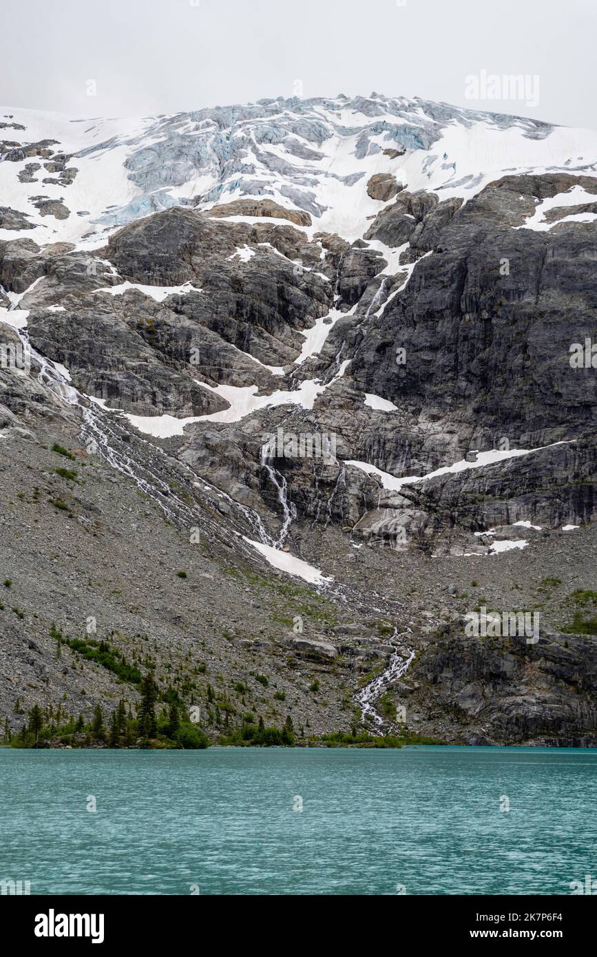 Photograph of Upper Joffre Lake and Matier Glacier on an overcast ...