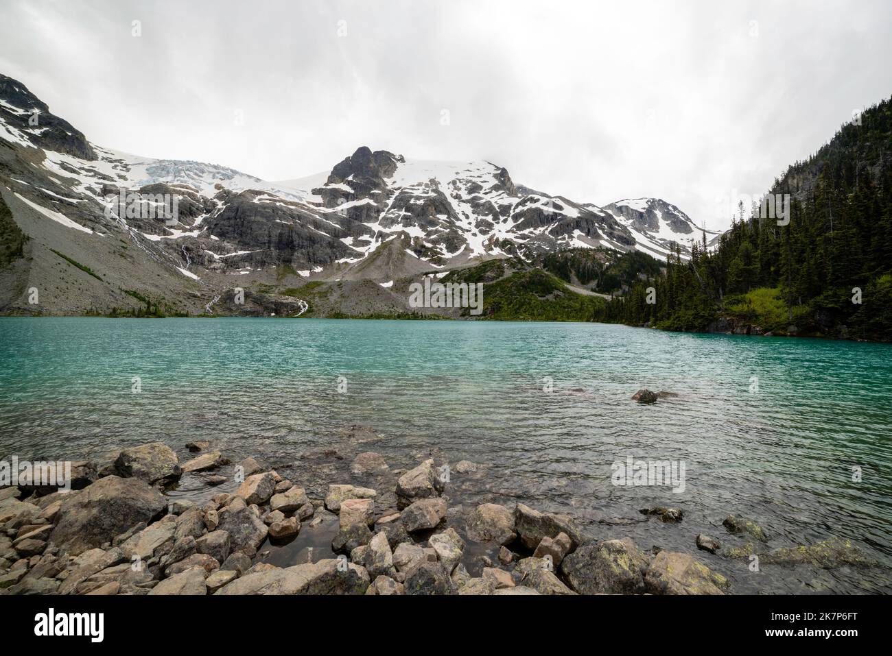 Photograph of Upper Joffre Lake and Matier Glacier on an overcast ...