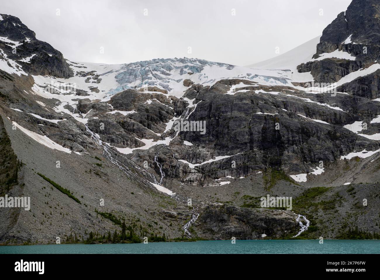 Photograph of Upper Joffre Lake and Matier Glacier on an overcast ...