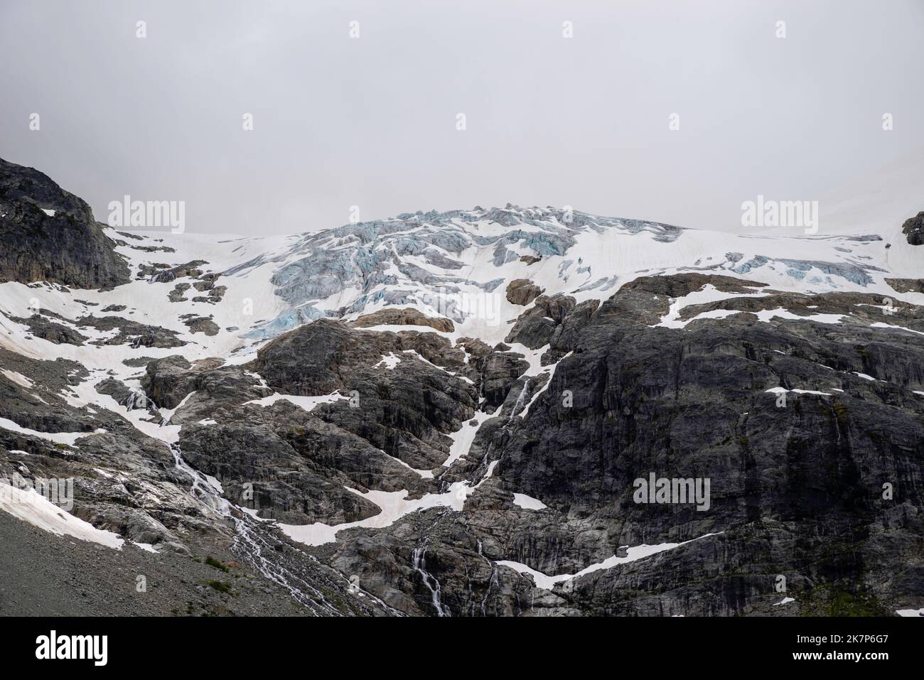 Photograph of Upper Joffre Lake and Matier Glacier on an overcast ...
