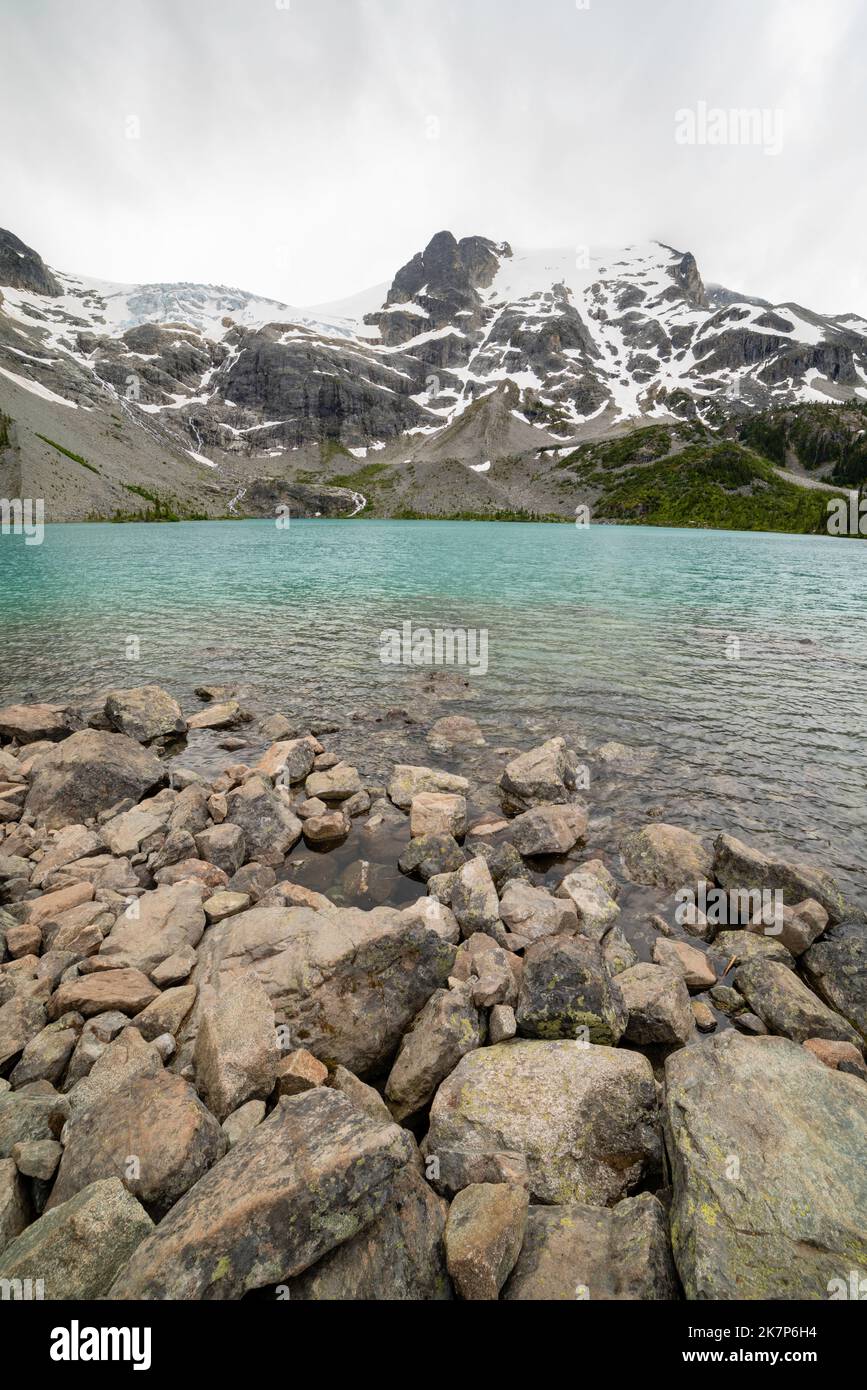 Photograph of Upper Joffre Lake and Matier Glacier on an overcast ...