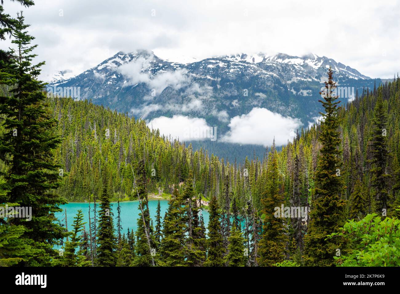 Photograph of Middle Joffre Lake on an overcast morning. Joffre Lakes ...