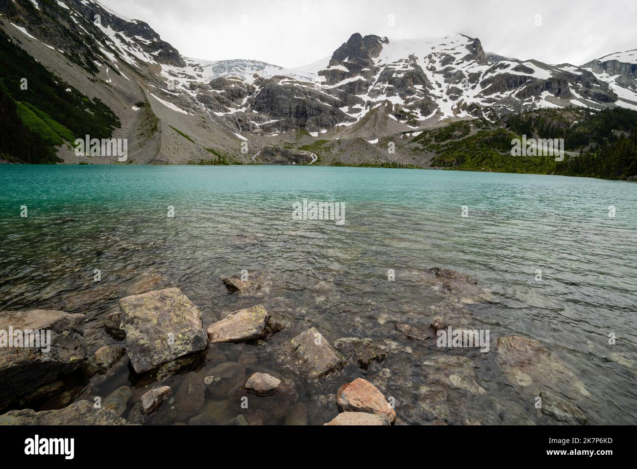 Photograph of Upper Joffre Lake and Matier Glacier on an overcast ...