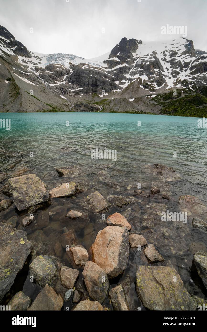 Photograph of Upper Joffre Lake and Matier Glacier on an overcast ...
