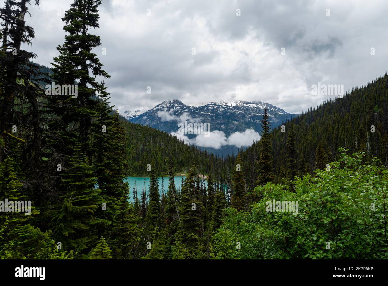 Photograph of Middle Joffre Lake on an overcast morning. Joffre Lakes ...