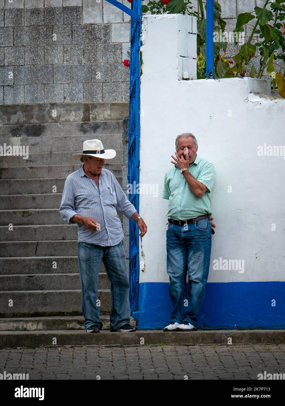 Jericó, Antioquia, Colombia - April 5 2022: Two White Men Talking Each ...