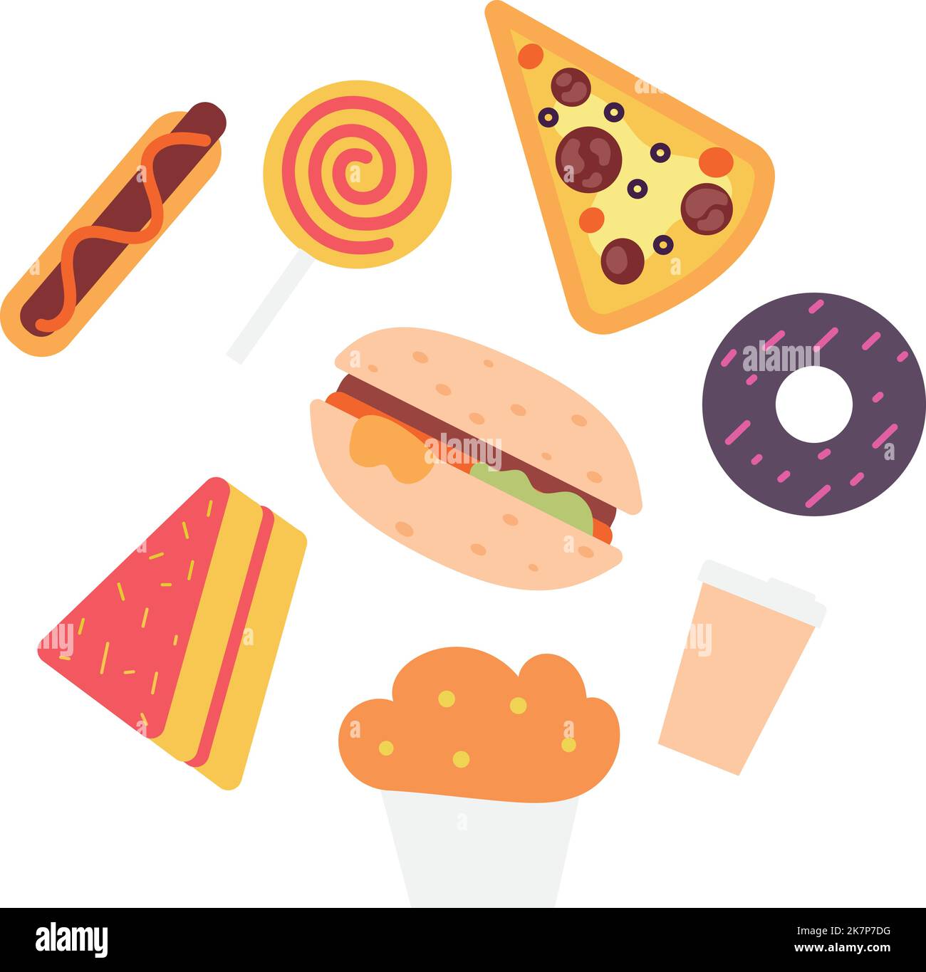 Unhealthy meal set. Junk fast food products isolated on white ...