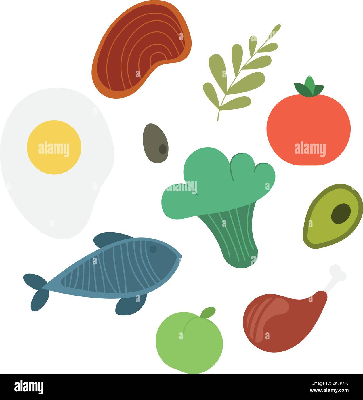 Healthy eating products. Fresh diet food set isolated on white ...