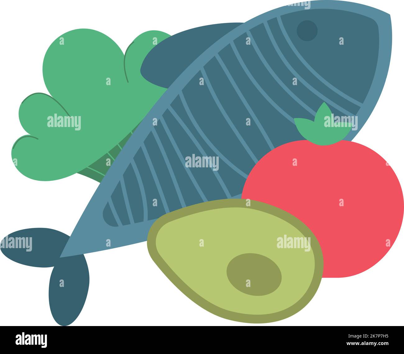 Fish and vegetables. Healthy fresh organic food products isolated on ...