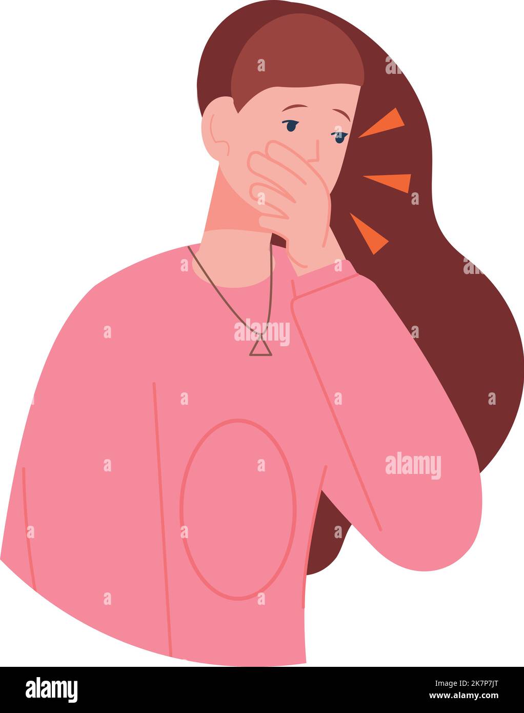 Nausea icon. Woman closing mouth with hand. Vomit suffering isolated on ...