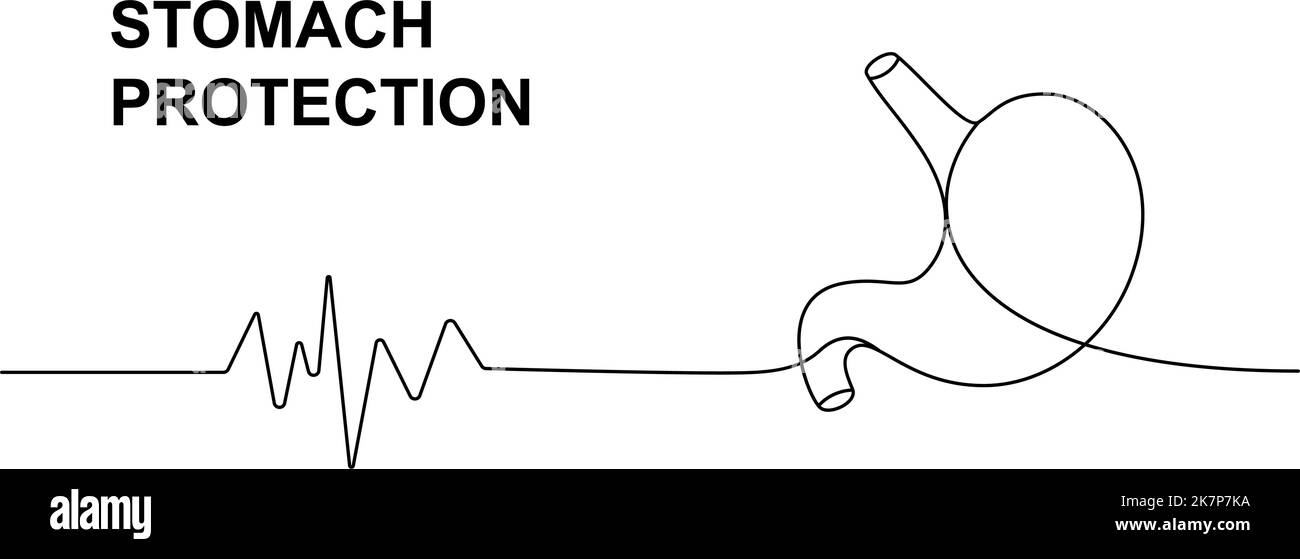 Human stomach with heart pulse one line continuous drawing. Human organ ...