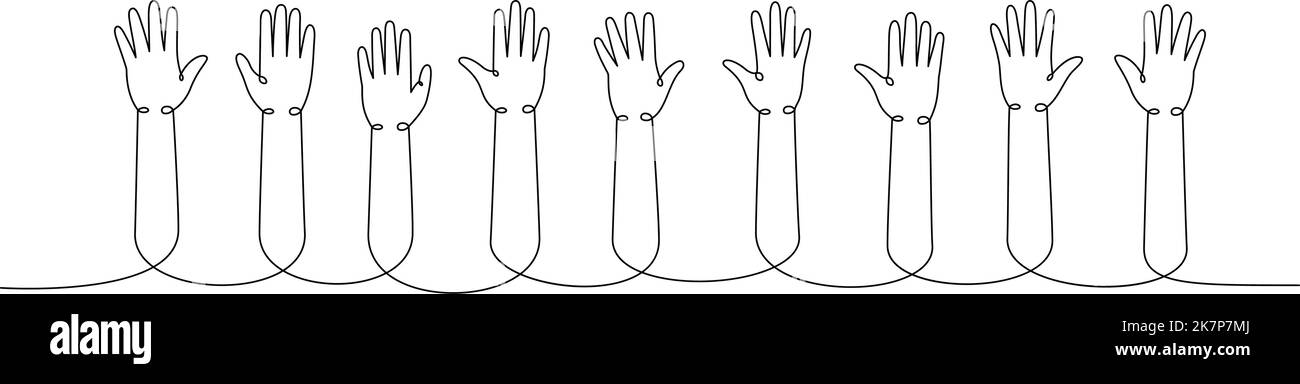 Hands up one line continuous drawing. Applaud hands continuous one line ...
