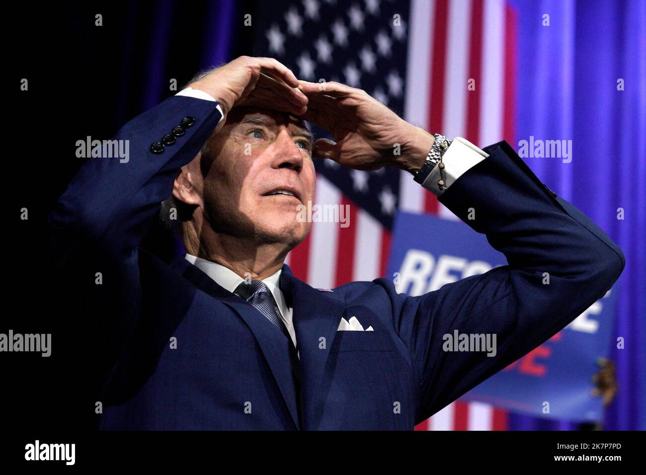 U.S. President Joe Biden greets the audience after delivering remarks ...