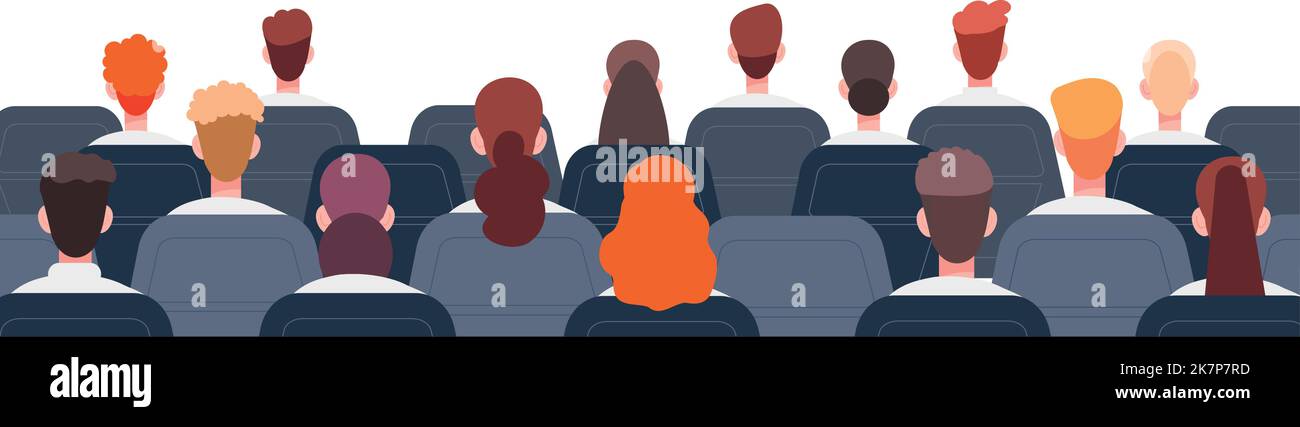 Audience back view. People sitting in chairs and listening isolated on ...