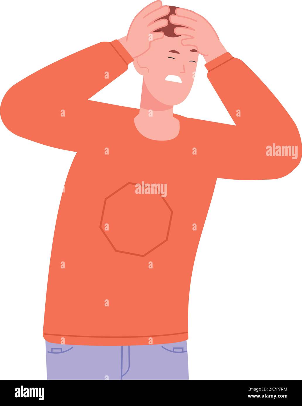 Headache suffering man. Migraine symptom. Head pain isolated on white ...