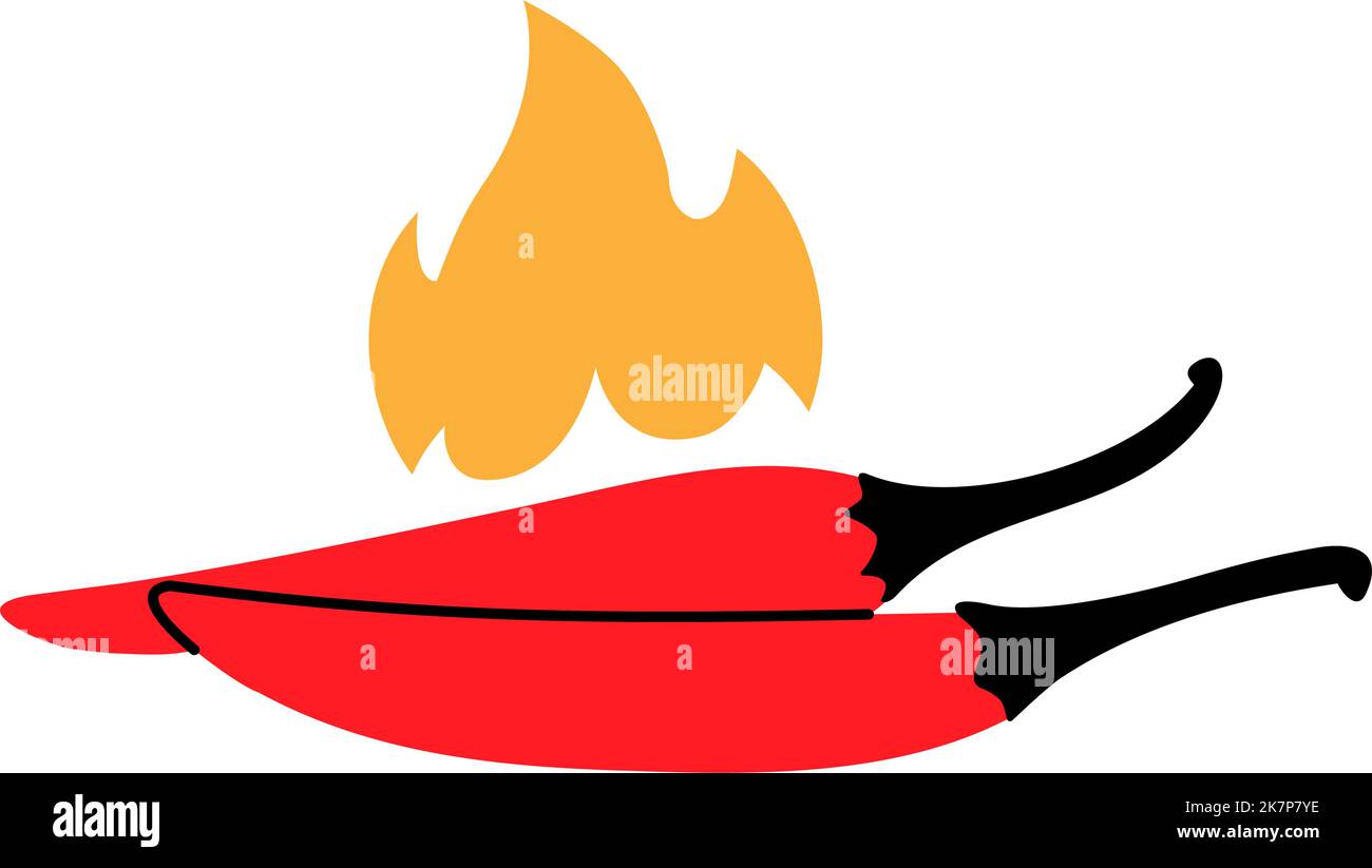 Red hot chili peppers with fire illustration. Hot chili peppers sketch ...