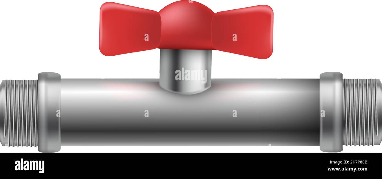 Ball valve mockup. Realistic metal plumbing pipe isolated on white ...