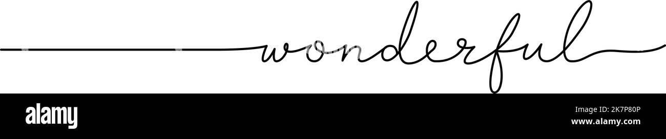 Wonderful word - continuous one line with word. Minimalistic drawing of ...