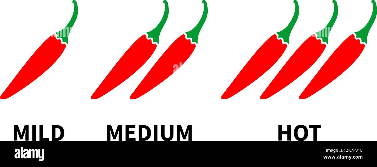 Set of hot red pepper strength scale. Spicy farm food products ...