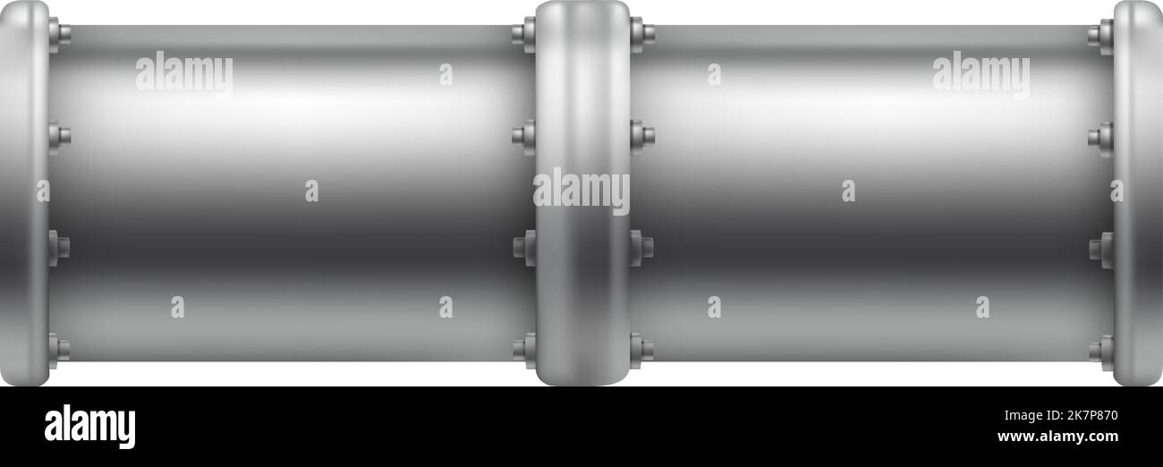 Metal pipe mockup. Realistic steel plumbing tube isolated on white ...