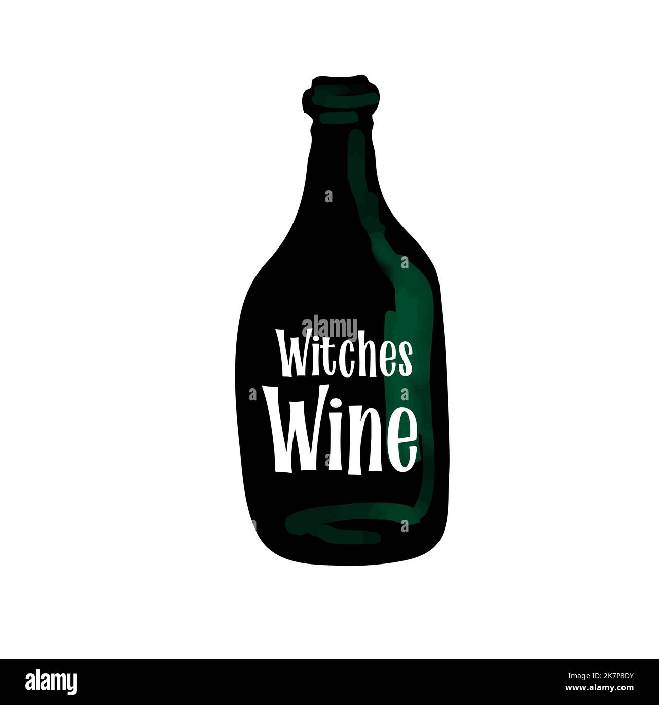 Black bottle illustration with text Witches wine isolated on white ...
