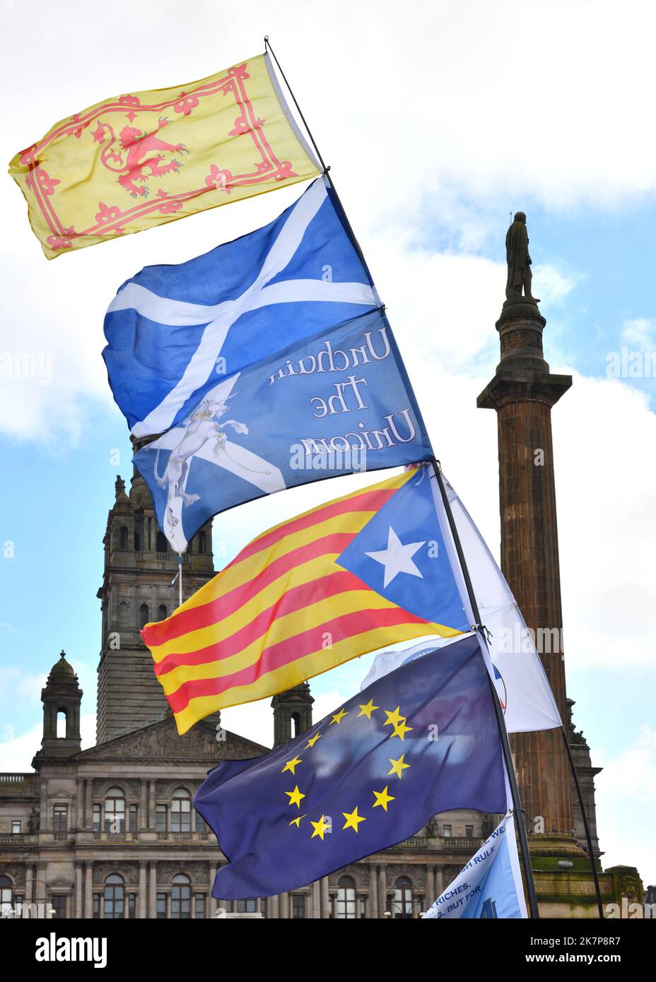 Various flags on a pole waving in a breeze for the independence ...