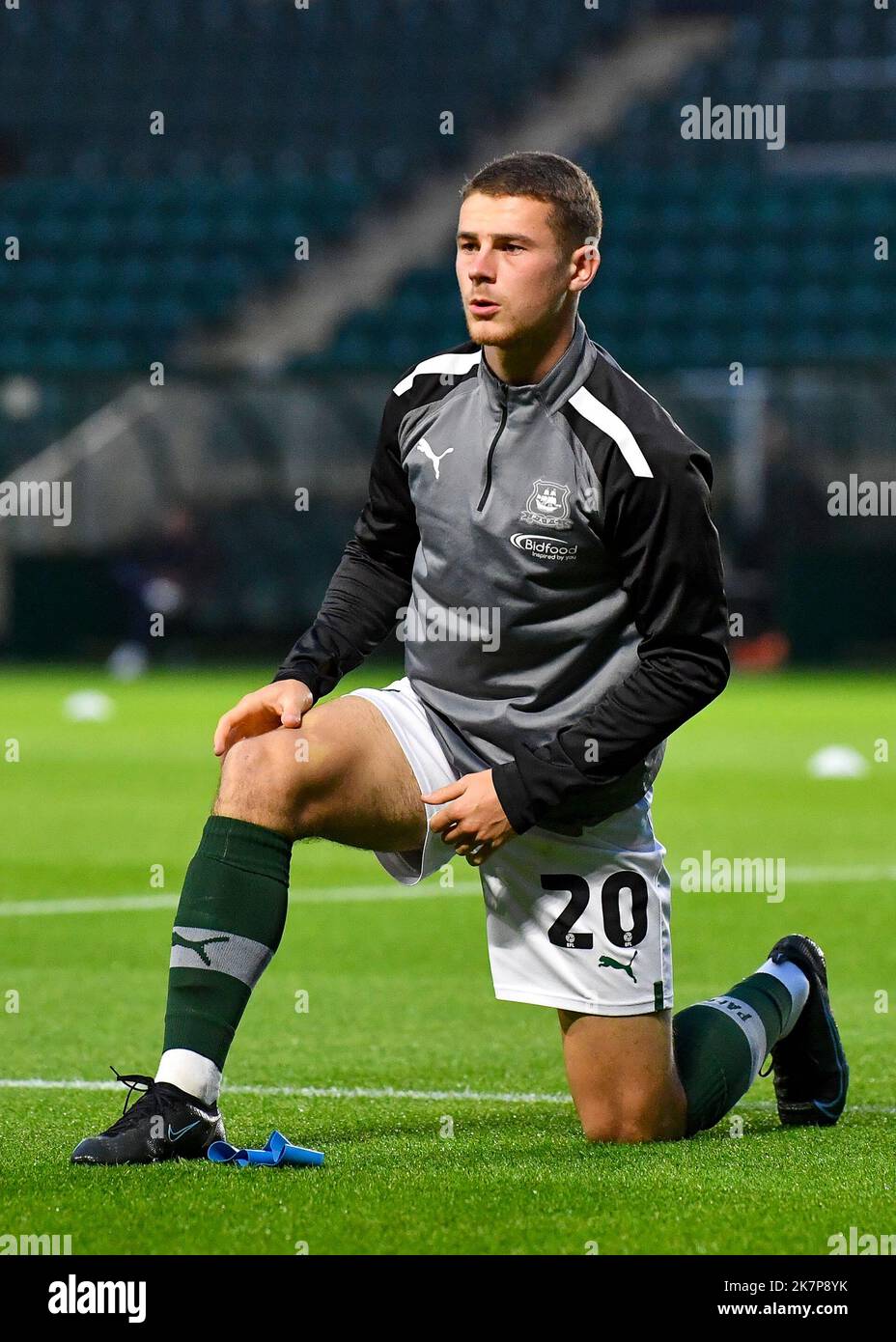 Plymouth Argyle midfielder Adam Randell (20) warming up during the Papa ...