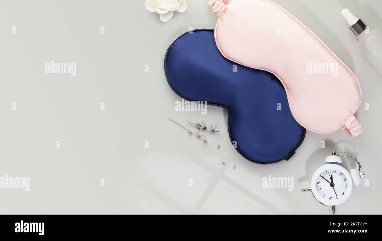 Masks for sleep, alarm clock with time for sleep and lavender flowers ...