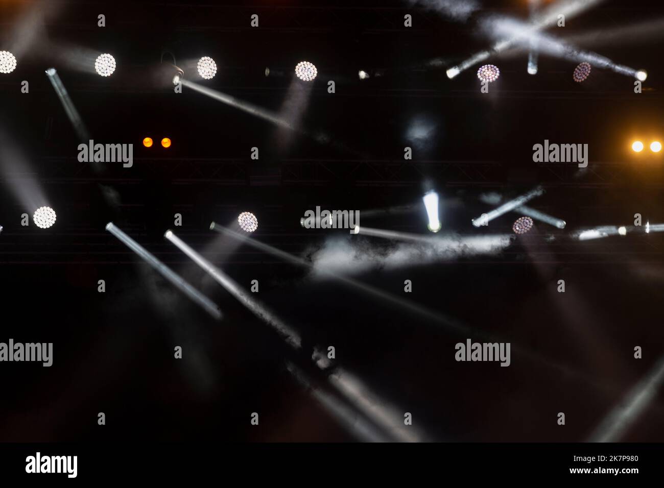 Stage lighting. Spotlights with colored lights on a stage. Artificial ...
