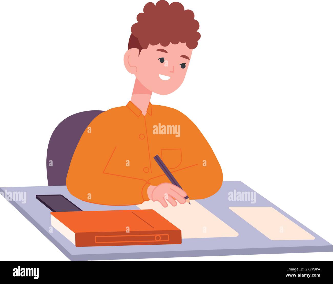 Boy doing homework at desk. Kid writing. Child studying isolated on ...
