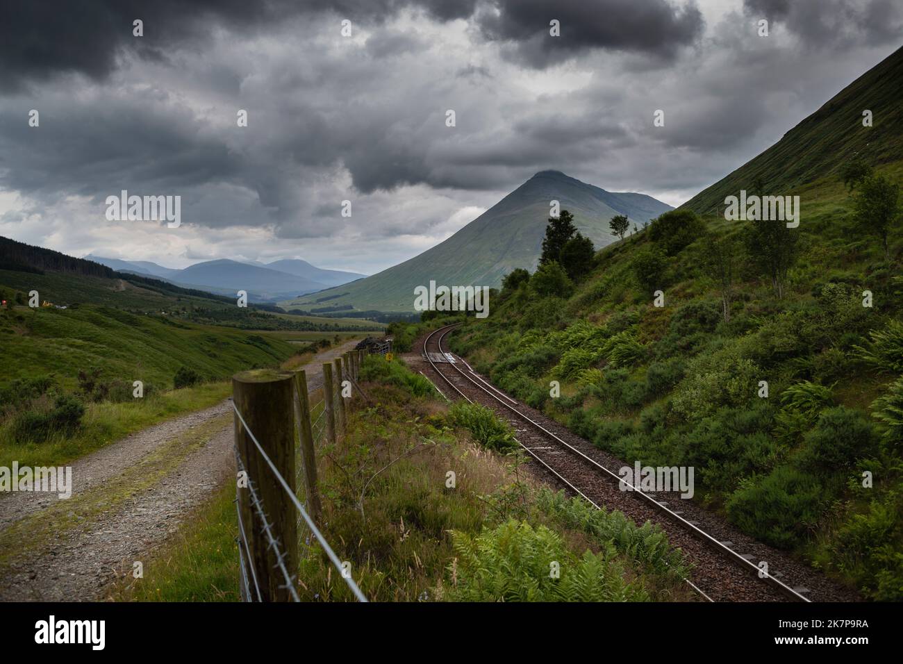 West Highland Way in Beinn Dorian, Scotland. Railroad in the Highlands ...
