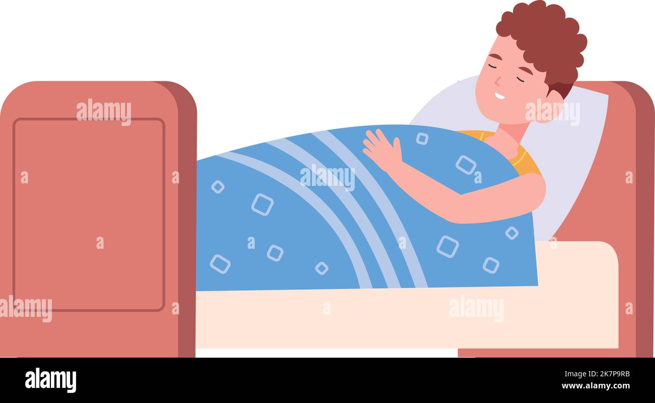 Boy sleeping in bed. Resting child. Night dream kid isolated on white ...