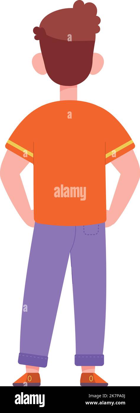 Boy rear view. Cartoon kid in casual clothes isolated on white ...