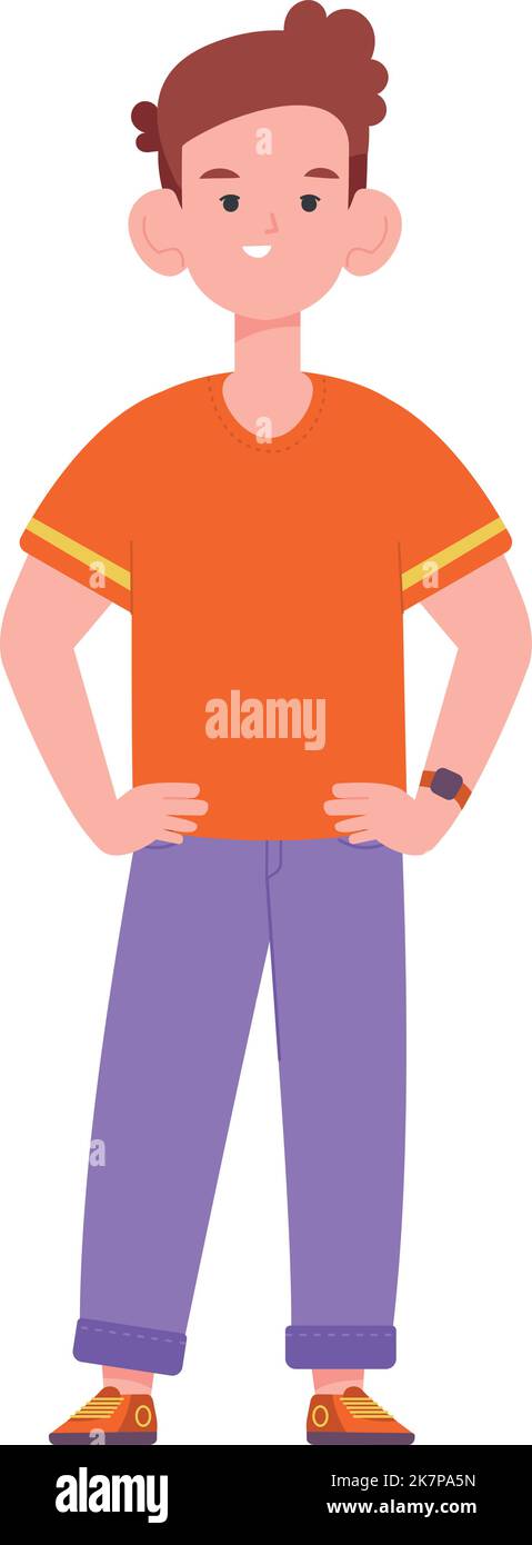 Cratoon kid character. Smiling boy front view isolated on white ...