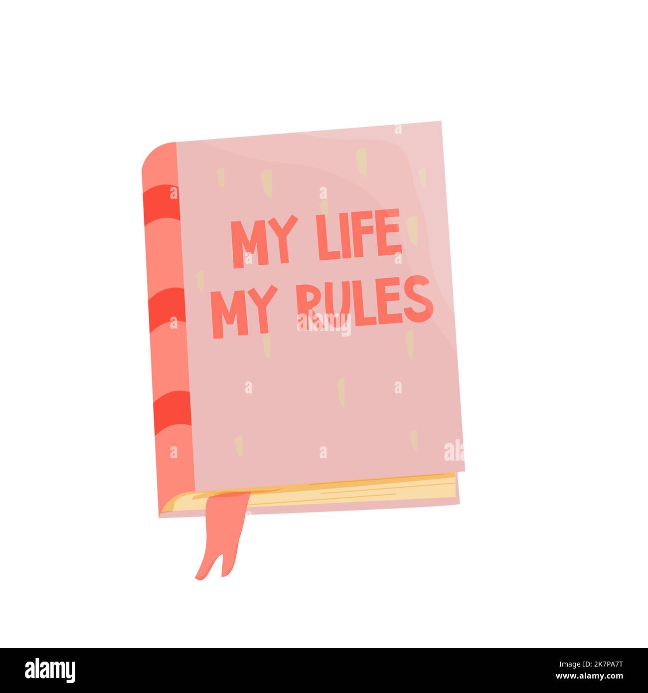 Pink diary, book text My life my rules, cute self care handbook in cartoon style isolated on ...