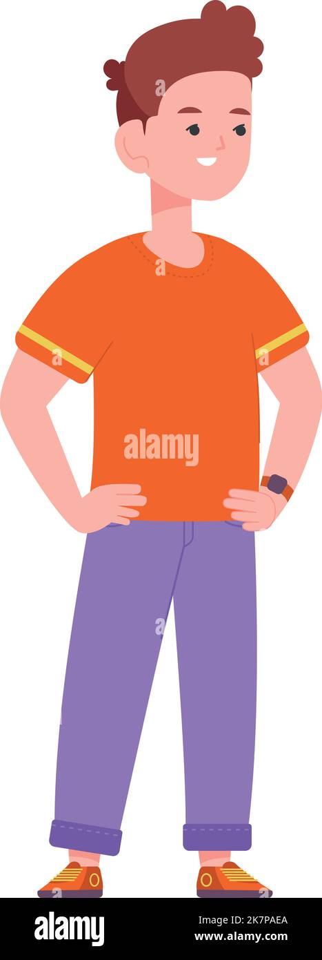 Confident smiling boy character. Cartoon kid standing isolated on white ...