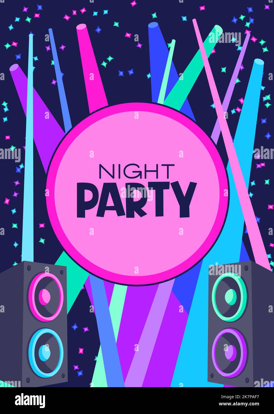 Disco party flyer or concert poster. Colored background Stock Vector ...